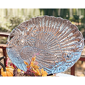 Arthur Court Designs Aluminum Harvest Turkey Oval Platter Food Serving Tray Thanksgiving Holiday Theme Metal Artisan Quality Hand Polished Tarnish-Free 21.5 inch x 16 inch