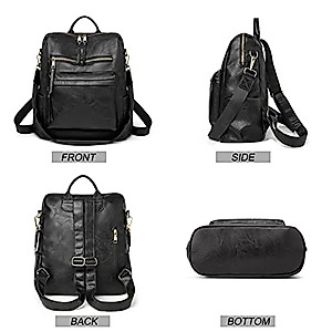 forestfish Backpack Purse For Women PU leather Satchel Bags Shoulder Handbags For Work Travel，Black