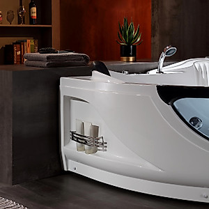 Empava Corner Whirlpool Bathtub with Heater,2 Person Jetted Tub with Light,Spa Hydromassage with Chromatherapy,Acrylic,59 in
