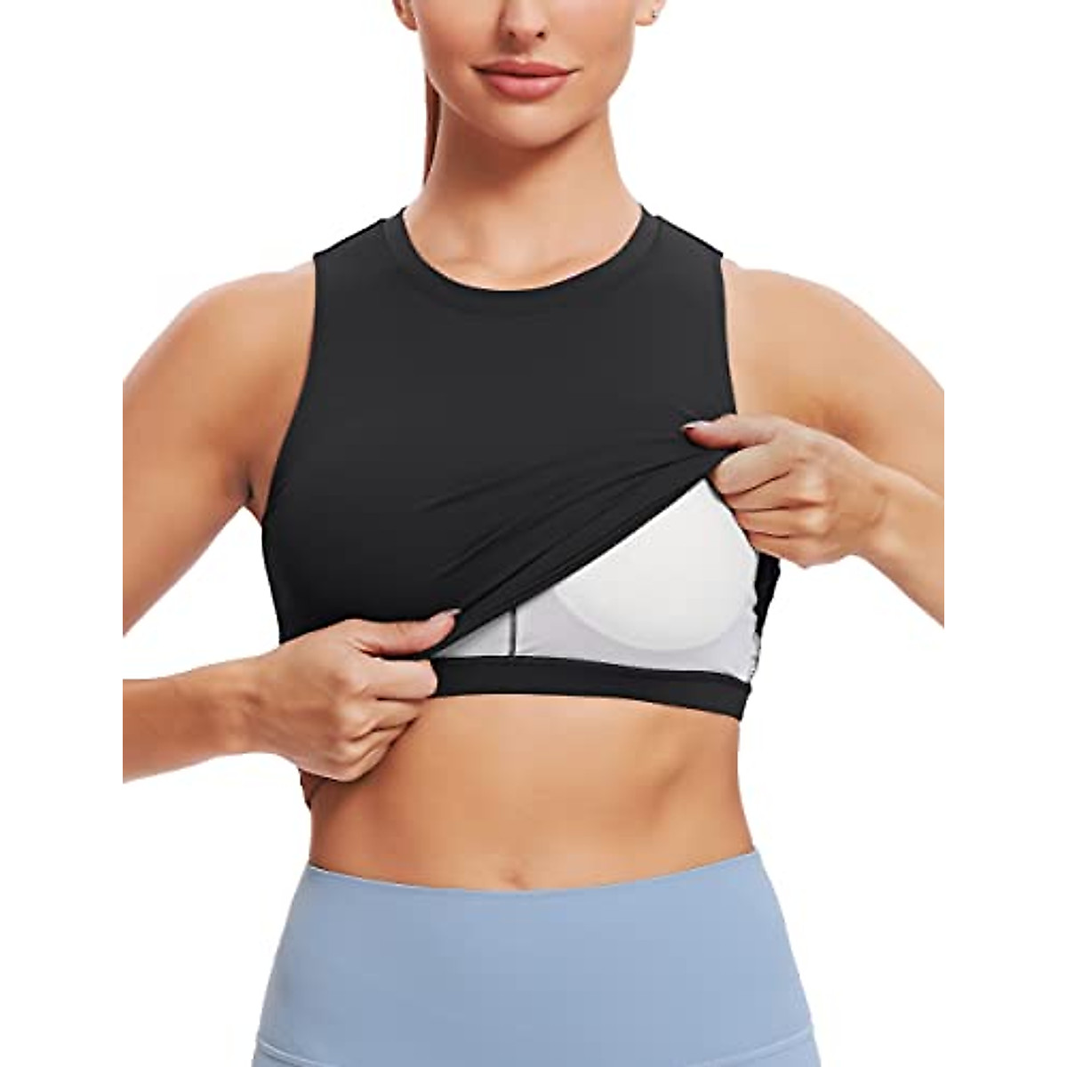 Natural Feelings Sports Bras for Women Removable Padded Yoga Tank Tops Sleeveless Fitness Workout Running Crop Tops Black