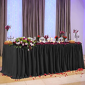 PARTISKY Black Polyester Table Skirt for Rectangle Tables 6ft, Wrinkle Resistant Pleated Ruffle Table Cloth for Banquet Wedding Trade Baby Shower Display Gift Dining Table