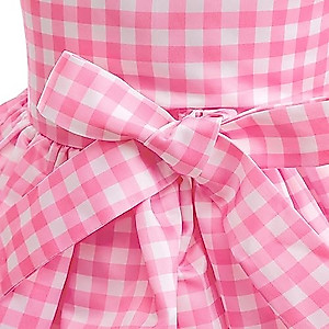 Princess Pink Dress for Girls Pink Costume Plaid Sleeveless Sundress with Accessories Child Movie Heroine Cosplay Costume Pink Dress Uniform Halloween Stage Performance Party Costume, Pink,150cm