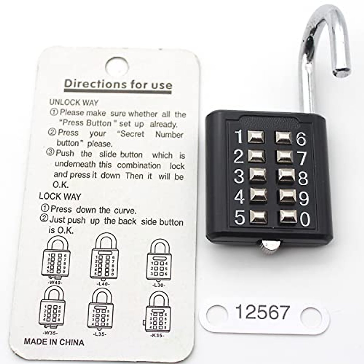 zeng Padlock - Digits Combination Lock,Button Combination Security Padlock Digital Lock, for Gym or Sports Locker, case, Toolbox, Fence, hasp Cabinet (Black)