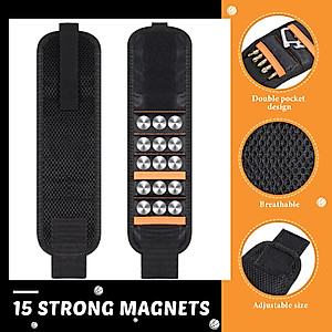 3 Sets Magnetic Wristband Retractable Magnetic Pickup Tool Magnetic Wrist Tool Holder with 15 Magnets for Screws Nails Drilling Bits Valentine's Day Gifts for Dad Men Woman Husband Stocking Stuffers