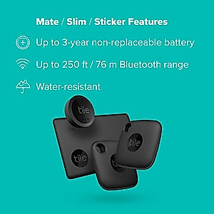 Tile Mate Essentials (2022) 4-Pack (2 Mate, 1 Slim, 1 Stickers)- Bluetooth Tracker & Item Locators for Keys, Wallets, Remotes & More; Easily Find All Your Things.