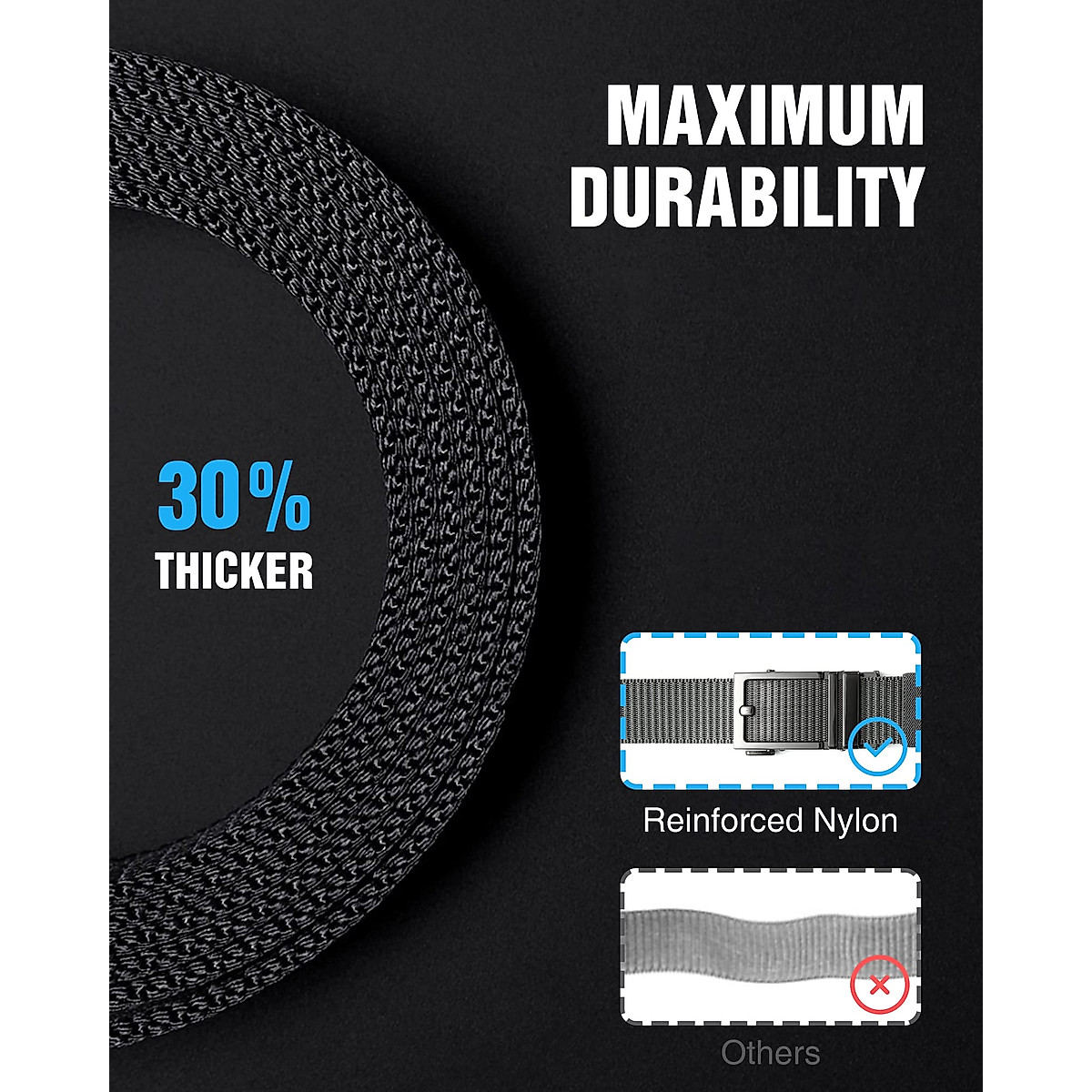 CHAOREN Black Ratchet Belts for Men - Casual Web Nylon Mens Belt 1 3/8" - Adjustable and Durable for Jeans