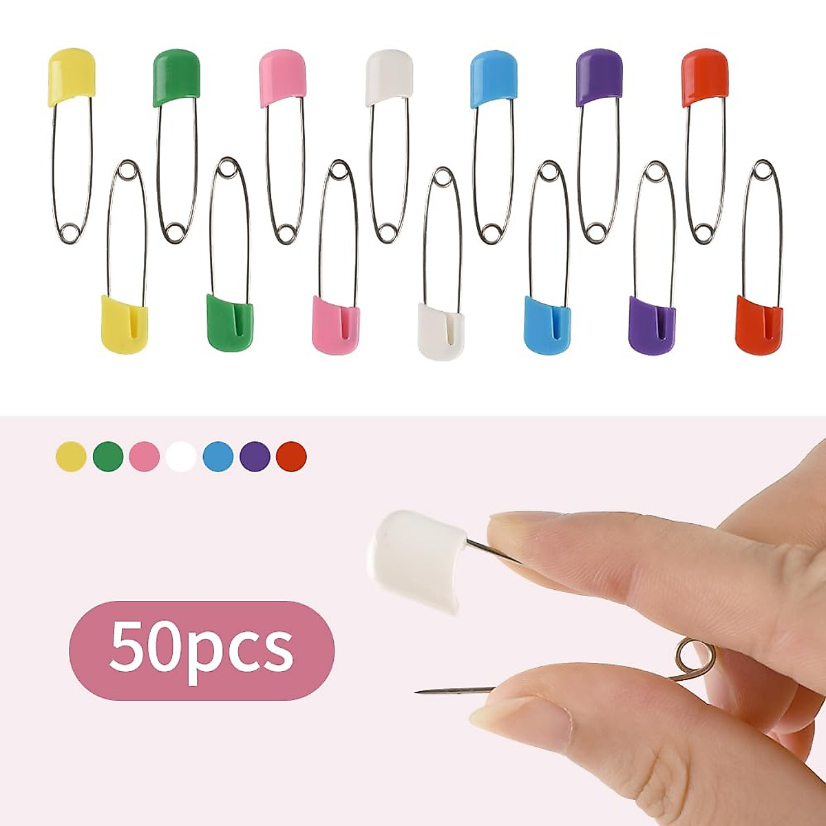 Diaper Pins, Assorted Color Nappy Safety Pins Hold Clip Locking Cloth, Pack of 50 by Firefly