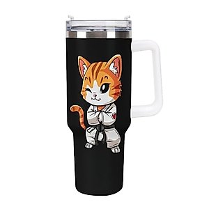 Brazilian Jiu Jitsu Black Belt Cute Cat 40OZ Tumbler Stainless Steel Travel Mug Water Bottle Car Cup Tea Cups with Lid White-style