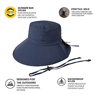 TOP-EX XL Sun Hats for Women SPF 50 Wide Brim Summer Hatsfor Ladies Waterproof Gardening Hiking Hat with Ponytail Hole & Neck Cover Packable Adjustable Medium Navy Blue