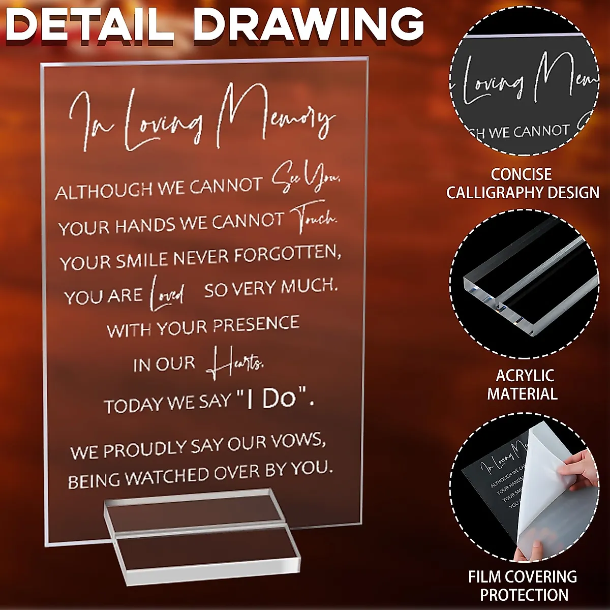 Chunful Memorial Table Sign for Wedding, Acrylic Wooden Wedding Reception Signs, Sympathy Gift in Loving Memory Sign, Memorial Signs Gift Anniversaries Reunions(Bright)