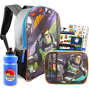 Disney Bundle Buzz Lightyear Backpack with Lunch Box Set - Lightyear Backpack for Boys Bundle with Insulated Lunch Bag, Water Bottle, Buzz Lightyear backpack toddler