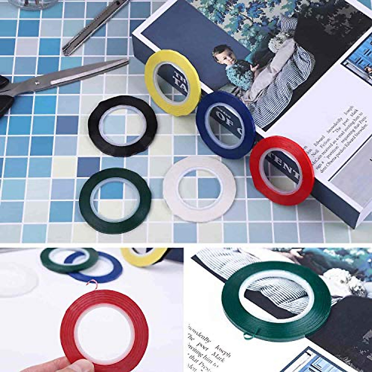 Cridoz 6 Rolls 1/8 Whiteboard Tape Thin White Board Tape Lines Pinstripe Dry Erase Art Tape Graphic Chart Grid Electrical Tape, 108 Feet Per Roll