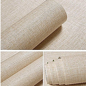 Yija Self-Adhesive Linen Cream Color Pattern Waterproof Shelf Drawer Liner Cabinet Sticker，Wallpaper 15.6Inch by 98Inch