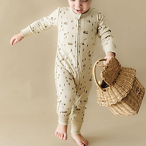 MakeMake Organics GOTS Organic Cotton Baby 2-Way Zip Romper Footies Infant Boys Girls Gender Neutral (Olive Dots, 12-18M)