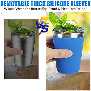 ShineMe 6pcs Spill Proof Cups for Kids,12oz Toddler Cups with Straws and Lids, Reusable Stainless Steel Kids Cups with Rainbow Color Silicone Sleeves for Cold & Hot Drinks