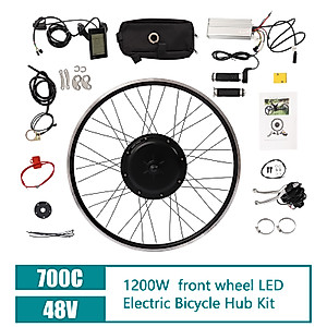 RIAHNEAH 700CC 48V E-Bicycle Conversion Kit, 1200W Front Wheel Electric Bicycle Pedal Assist Sensor Hub Conversion Kit, Motor Kit Universal Motor Wheel Kit with LCD Instrument