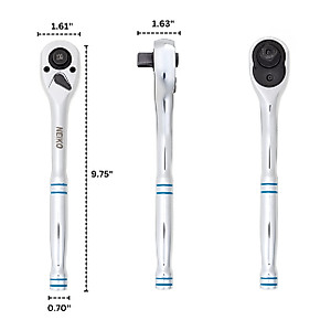 Neiko 03117A 1/2 Inch Ratchet Wrench, 100-Tooth Reversible Ratchet, 3.6 Degree, Quick Release 1/2 Drive Ratchet, 10" Long Handle Ratchet, Oval Head Socket Wrench, CR-V Steel Half Inch Rachet Wrench