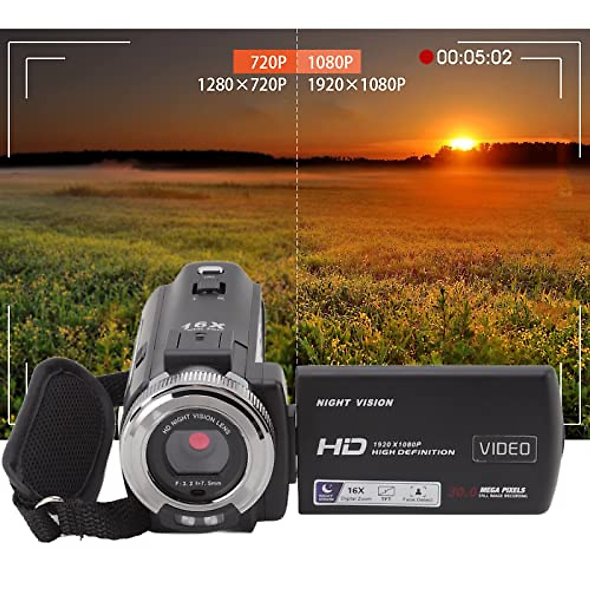 Estink HD Digital Video Camera, 30MP Digital Camera with 3.0 Inch Screen, 16X Digital Zoom,1080P Full HD Video, Wireless Control, Infrared Night Vision Function, Maximum Support 128GB Memory Card(US)