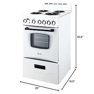 Avanti ERU200P0W Electric Range Oven Compact Design, 2.1-Cu.Ft. Capacity with 4 Coil Burners, Framed Glass Door, Storage Drawer and Broiler with Pan, 20-Inch, White