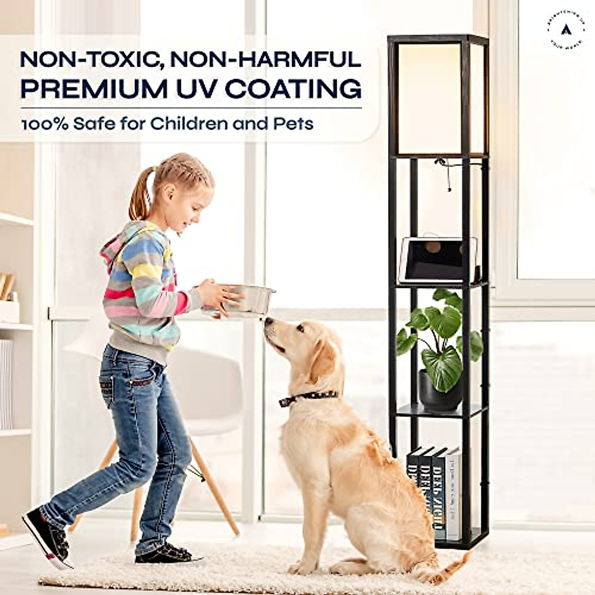 ATAMIN Avery - 63" Floor Lamp with Fast Charging USB, USB-C & Power Outlet, Shelf Floor Lamps for Living Room, Standing Lamp with Charging Station - Black