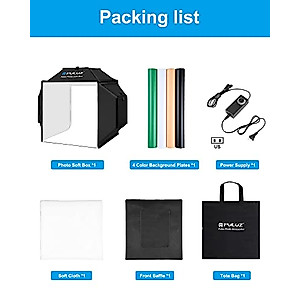 PULUZ Portable Photo Studio Light Box, 16"x16" Professional Dimmable Shooting Tent Kit Soft Box with 480pcs LEDs Lights 4 Backdrops for Jewelry and Small Product Photography Props Upgrade 16 inch