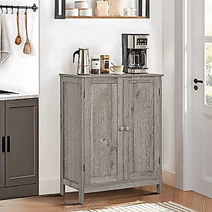 Iwell Storage Cabinet, Floor Storage Cabinet with 2 Adjustable Shelves & 2 Doors, Wooden Shoe Cabinet for Entryway, Office, Living Room, Gray