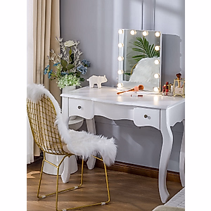 LUXFURNI Vanity Tabletop Hollywood Makeup Mirror w/USB-Powered Dimmable Light, Touch Control, 12 Day/Warm LED Light (16Wx20L, White)