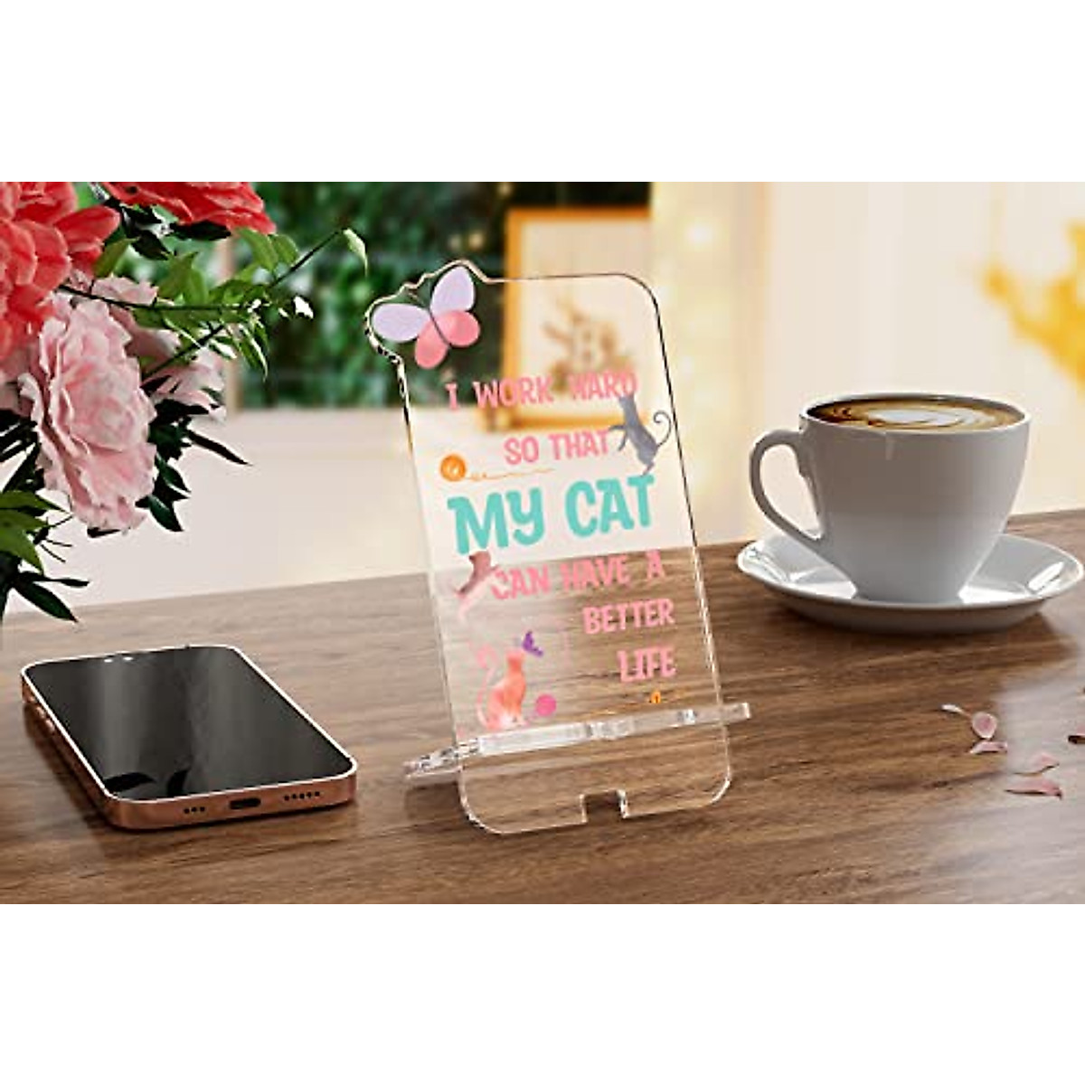 Parxara Cat Desk Accessories Phone Holder Desk Decor Gifts for Cat Lovers Women Cute Office Supplies with Lovely Kittens Uplifting Gifts Cat Stuff for Cat Mom Birthday Present for Coworkers Friend