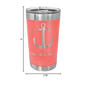 LaserGram 16oz Vacuum Insulated Pint Tumbler, Boat Anchor, Personalized Engraving Included (Coral)