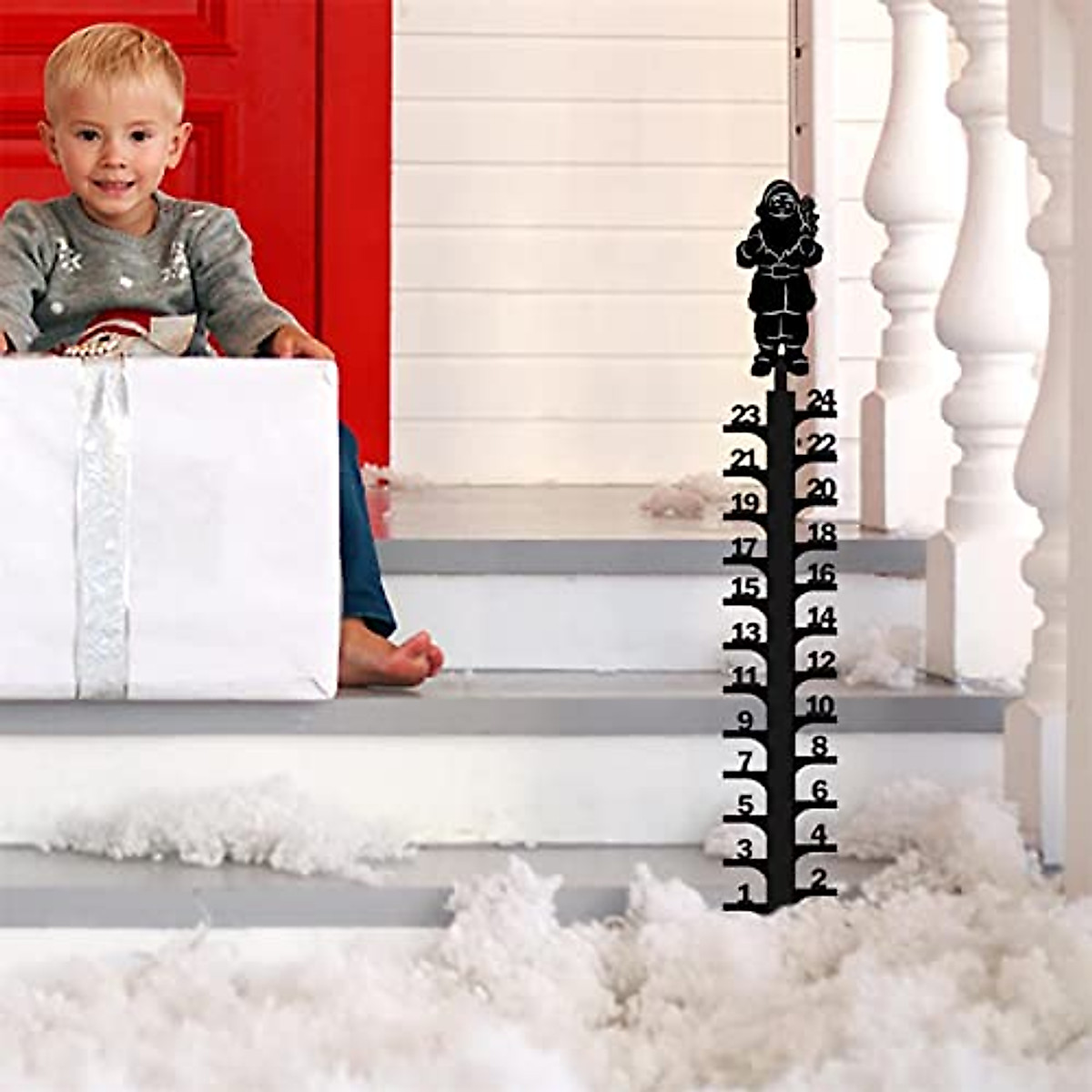 DOUGZ 24 Inch Iron Art Snow Meter, 2022 New Snow Snow Meter, Christmas Holiday Snow Snow Meter, Handmade Metal Snow Rod Garden Pile Yard,Wolf Black