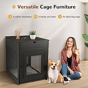 BOEASTER Dog Crate Furniture End Table, Wooden Furniture-Style Dog Crates Indoor Kennel Side Table Nightstand with Storage Drawer & Cushion & Tray for Small Dogs Indoor Use