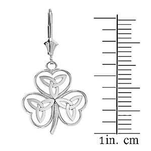 Solid 14k White Gold Irish Shamrock Earrings with Celtic Trinity Knot
