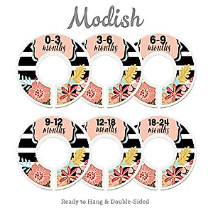 Modish Labels Baby Clothes Size Dividers, Baby Closet Organizers, Size Dividers, Baby Closet Organizers, Closet Dividers, Clothes Organizer, Nursery, Girl, Boho, Black Stripes, Flowers (Baby)