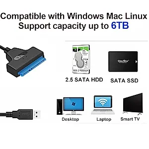 EYOOLD SATA to USB 3.0 Adapter Cable for 2.5 inch Hard Drive HDD/SSD Data Transfer, External Hard Drive Converter Support UASP (Black)