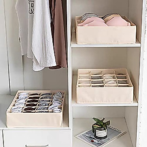 STYLIFING Bra Socks Underwear Organizer 3 Pack, Foldable Closet Organizer Drawer Soft Fabric Dresser Drawer Divider Bins for Bra Underwear Socks Ties Lingerie (Beige)
