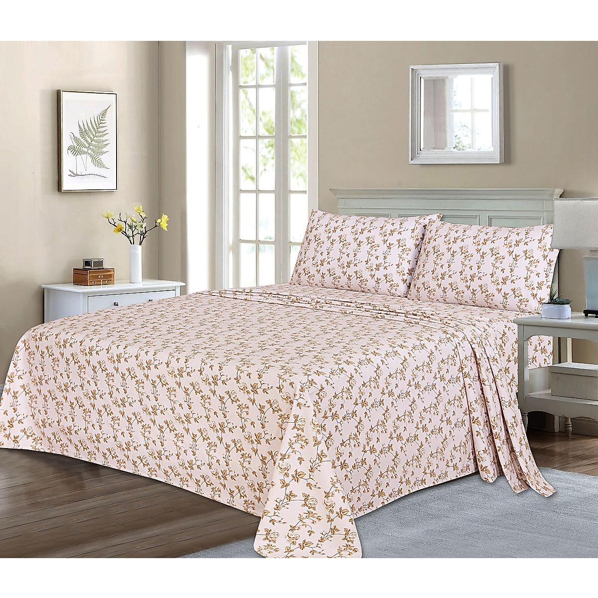 RUVANTI Flannel Sheets Full Size - 100% Cotton Double Brushed Bed Sheets Set, Deep Pockets 16 Inches, All Seasons Breathable & Extra Soft Full Sheets, Warm & Cozy, 4 Piece, Dazzale