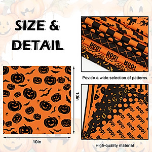 JarThenaAMCS 60Pcs Halloween Cotton Fabric Bundles 10 x 10 Inch Pumpkin Spider Ghost Fat Quarters Black Orange Sewing Fabrics for DIY Craft Party Decor