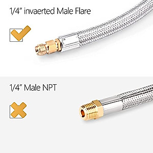 GGC 4 FT Stainless Braided RV Propane Pigtail Hose QCC1 Connector with 1/4'' Inverted Male Flare (2PCS)