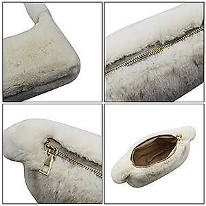 Women Girls Fashion Leopard Cow Print Fluffy Tote Handbag Soft Plush Faux Fur Underarm Shoulder Wallet Purse