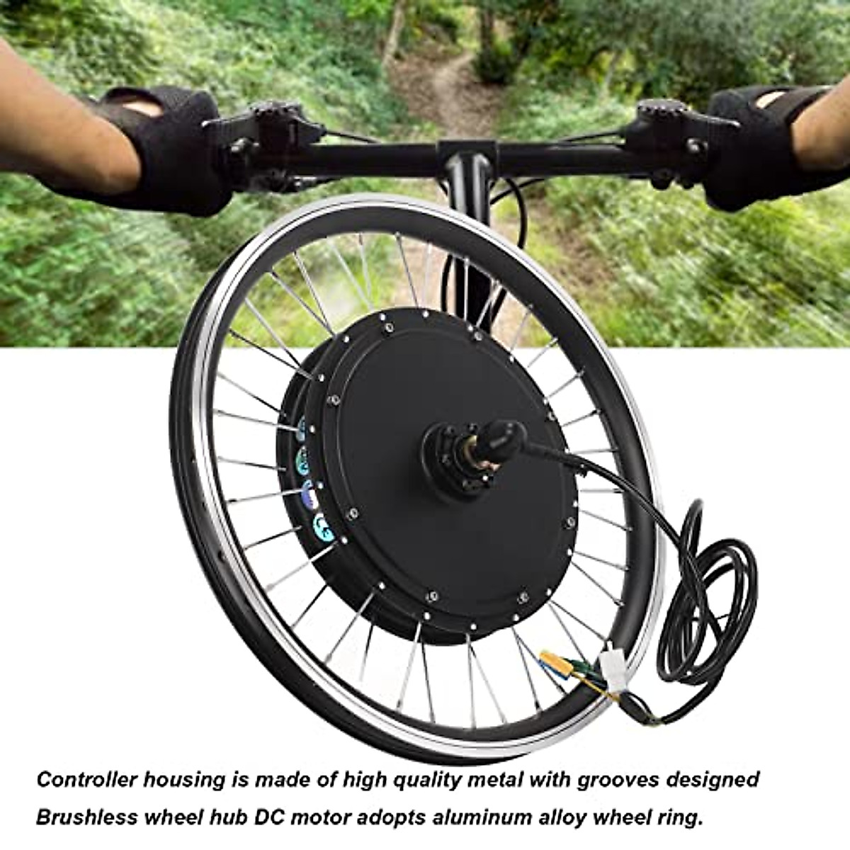 Vbestlife Front Wheel Electric Bicycle Conversion Motor Kit, 20 Inch 48V 1500W Electric Bike Front Drive Motor Wheel Kit with 35A Controller LC‑S866 Meter Shifter Assist Sensor