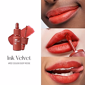 Peripera Ink the Velvet Lip Tint - High Pigment Color, Longwear, Weightless, Not Animal Tested, Gluten-Free, Paraben-Free (002 CELEB DEEP ROSE)