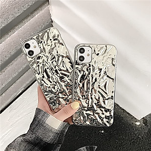 Yebowe Compatible with iPhone 12 Mini Case, Cute 3D Tin Foil Pleated Luxury Phone Cover for Women Girls Cool Bling Designer Soft Slim Case for iPhone 12 Mini Silver