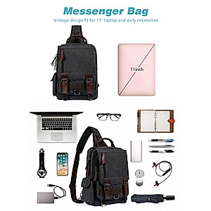 H HIKKER-LINK Canvas Messenger Bag Crossbody Shoulder Backpack Sling Bag Rucksack Daypack Casual Travel Medium Black