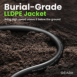 GearIT Cat6 Outdoor Ethernet Cable (200ft) 23AWG Pure Copper, FTP, LLDPE, Waterproof, Direct Burial, In-Ground, UV Resistant, POE, Network, LAN, Internet, Cat 6, Cat6 Cable - 200 Feet