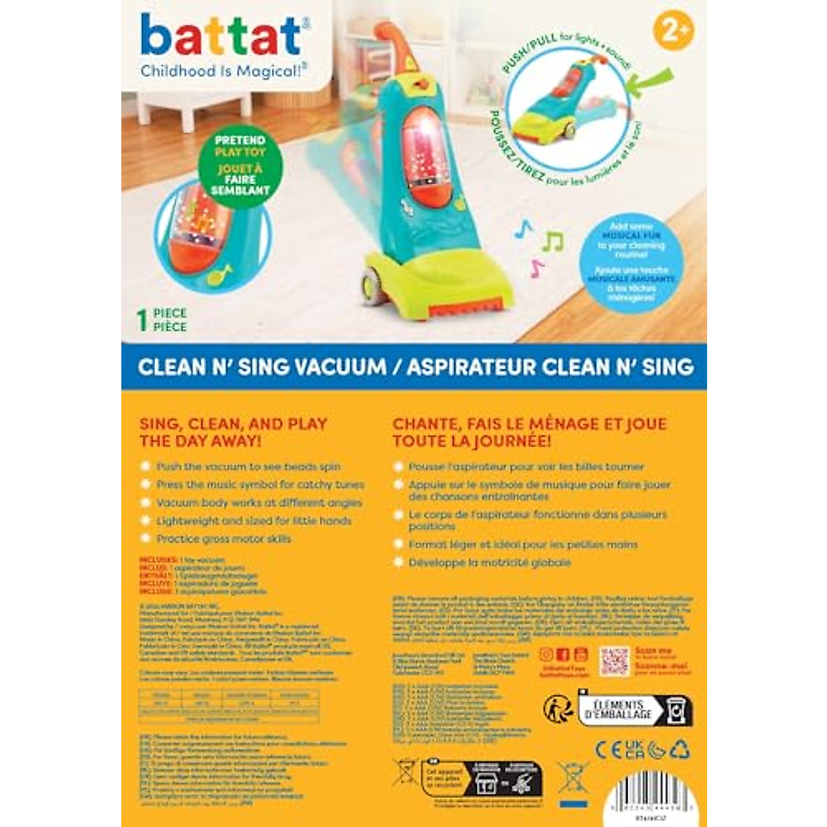 Battat- Toy Vacuum Cleaner – Lights & Sounds Play Vacuum – Musical Vacuum Toy With 2 Songs- Pretend Play Chores & Activities- Clean n' Sing Vacuum- 2 Years +