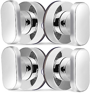 TEHAUX Suction Cup Glass Door Handle, Sliding Shower Door Handle Suction Cup Knob Suction Cup Glass Wall Door Hook with Suction Cup for Glass Door and Window (4pcs, Silver)