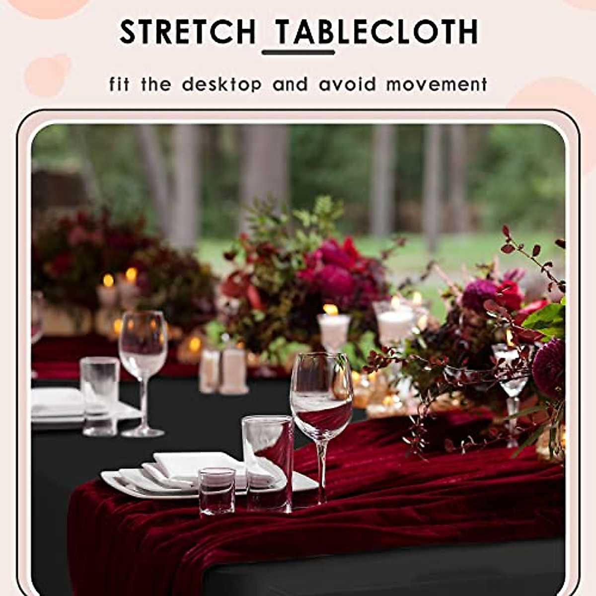 6 Pack Spandex Table Cover Fitted Spandex Tablecloths Stretch Table Cover Stretchy Table Cloth Washable Polyester Table Protector for Folding Rectangle Table, Wedding Party or Event(Black,8 Ft)