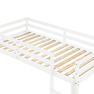 LoLado Loft Bed for Kids with Ladders and Guard Rails,Solid Wood and Sturdy Low Loft Bed Frame for Boys Girls and Junior,No Box Spring Needed,Easy to Assembly,Twin(White)