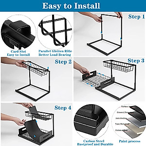 LFGKeng Under Sliding Sink Organizer, Pull Out Cabinet Drawer 2 Tier, Under Sink Shelf Organizer Rack, Under Cabinet Storage for Kitchen Spice Organizer, Bathroom Countertop Organize Baskets(Black)