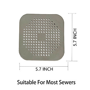 2 Pack Shower Drain Hair Catcher-Square 5.7 Inch Flat Durable Silicone Drain Hair Catcher, Shower Drain Hair Catcher with Suction Cups Easy to Install Bathroom,Bathtub,Kitchen (Gray)